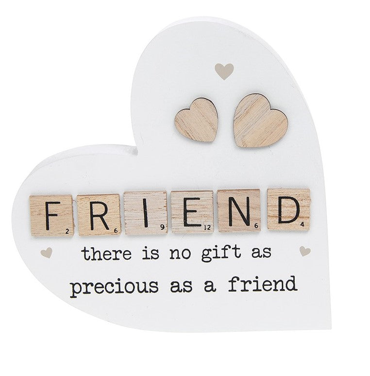 Scrabble Sentiments Wooden Standing Heart. FRIEND, there is no gift as ...